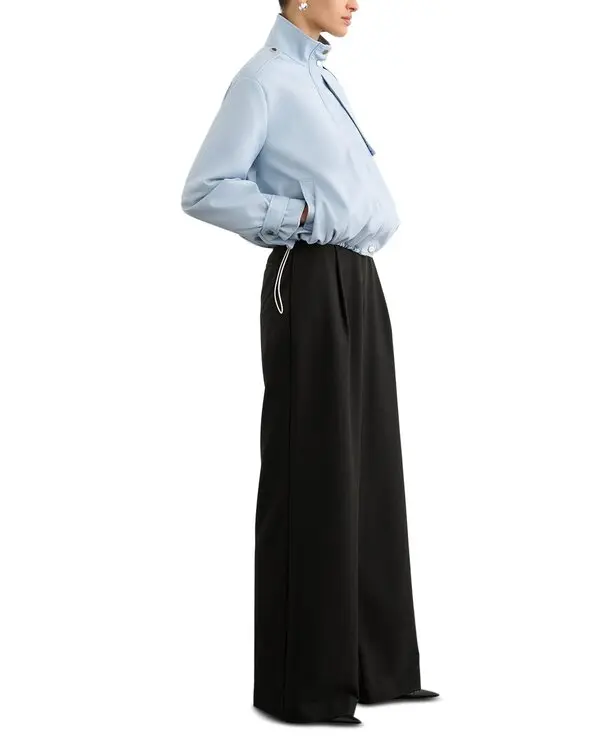 TOCCIN Alyssa Faux Leather Funnel Neck Bomber Jacket - Sky