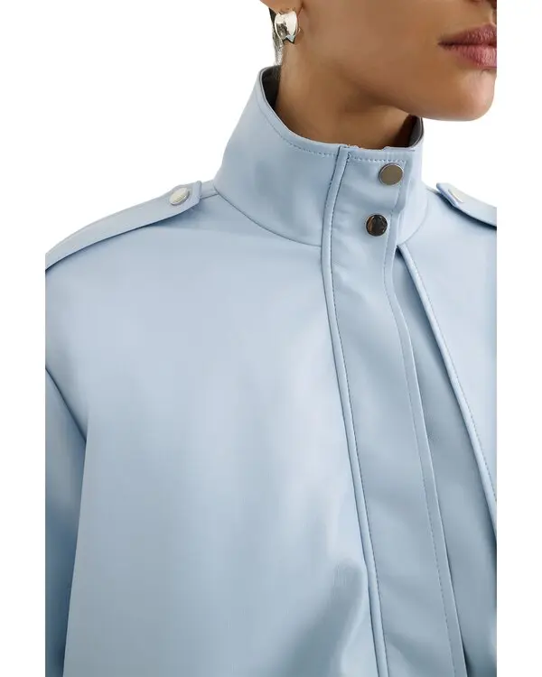 TOCCIN Alyssa Faux Leather Funnel Neck Bomber Jacket - Sky
