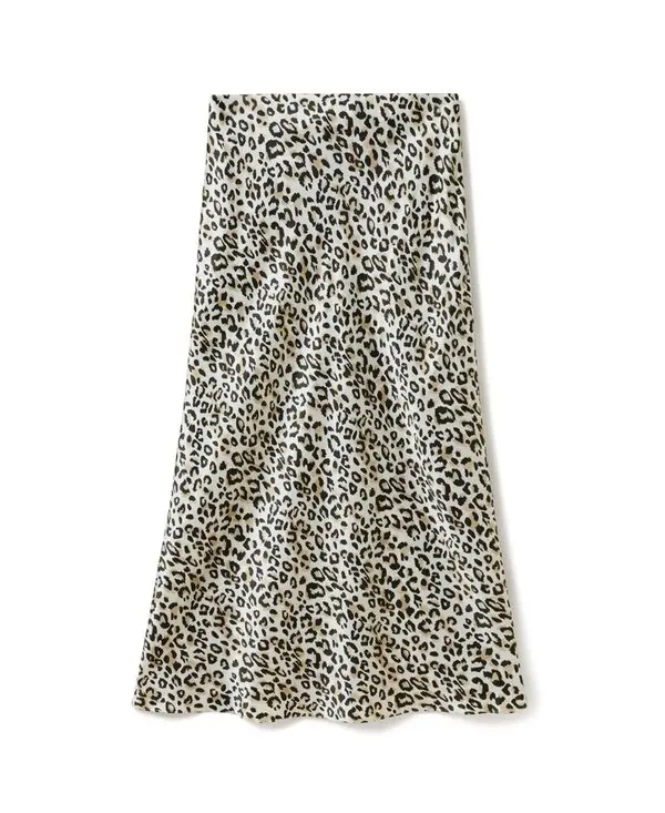 Lilysilk Leopard Print Bias Cut Silk Charmeuse Skirt