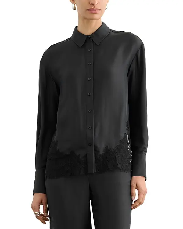 TOCCIN Toni Lace Trim Button-down Shirt - Jet/jet