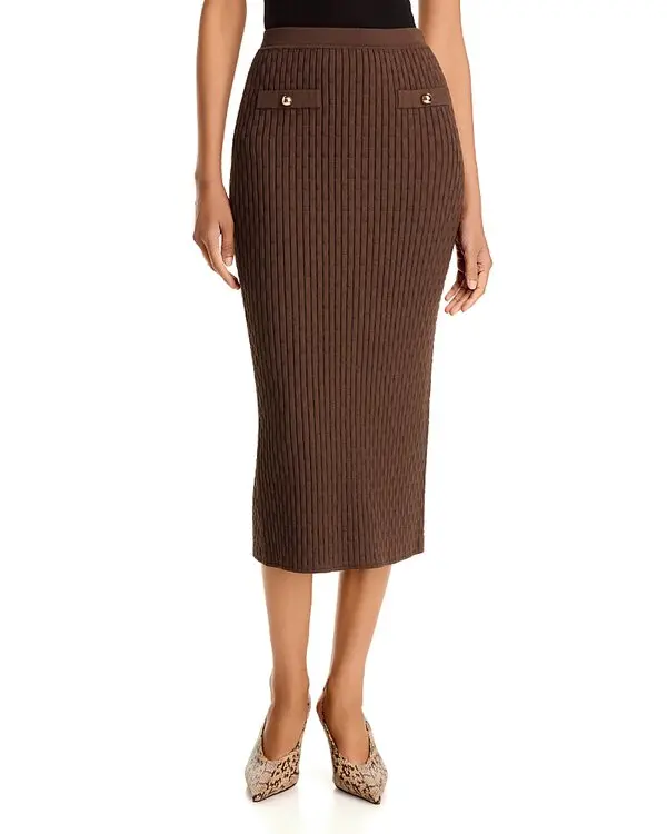 TOCCIN Milla Ribbed Midi Skirt With Faux Pockets - Espresso