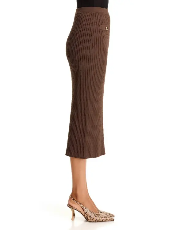 TOCCIN Milla Ribbed Midi Skirt With Faux Pockets - Espresso