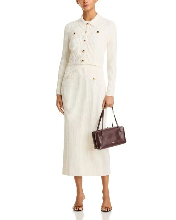 TOCCIN Milla Ribbed Midi Skirt With Faux Pockets