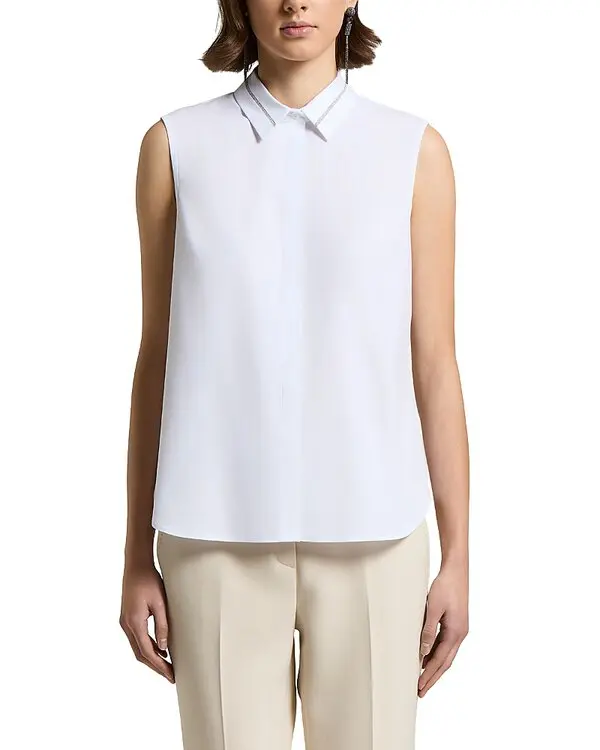 Peserico Sleeveless Stretch Cotton Poplin & Jersey Rib Top