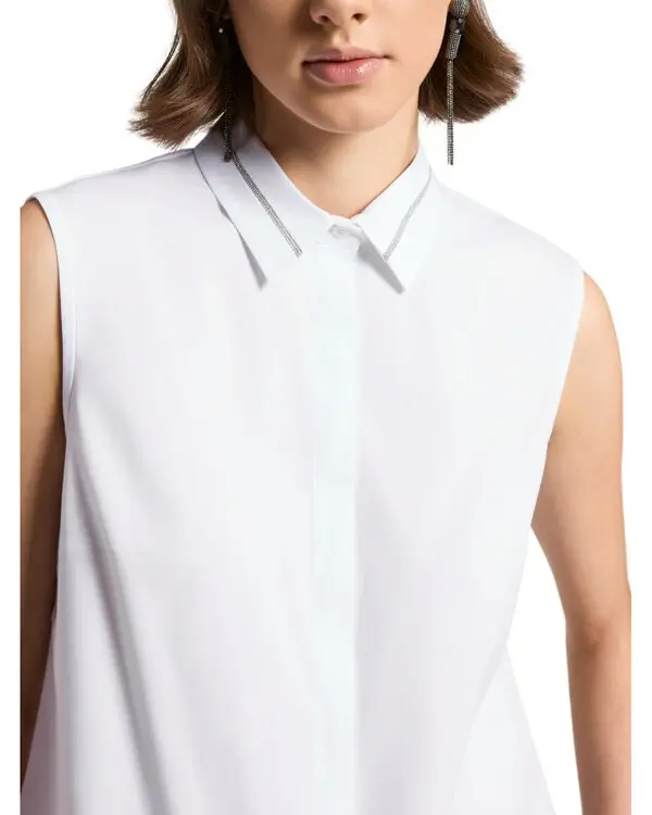 Peserico Sleeveless Stretch Cotton Poplin & Jersey Rib Top