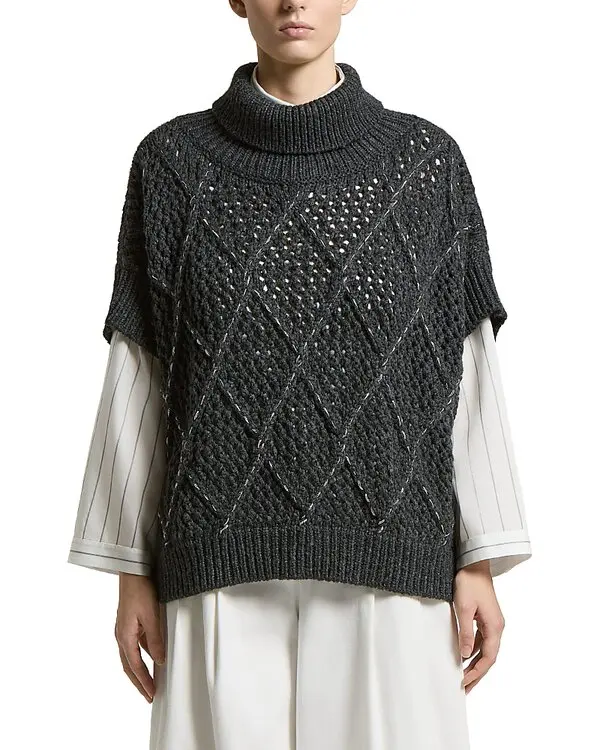 Peserico Wool Blend Turtleneck Cape Sweater