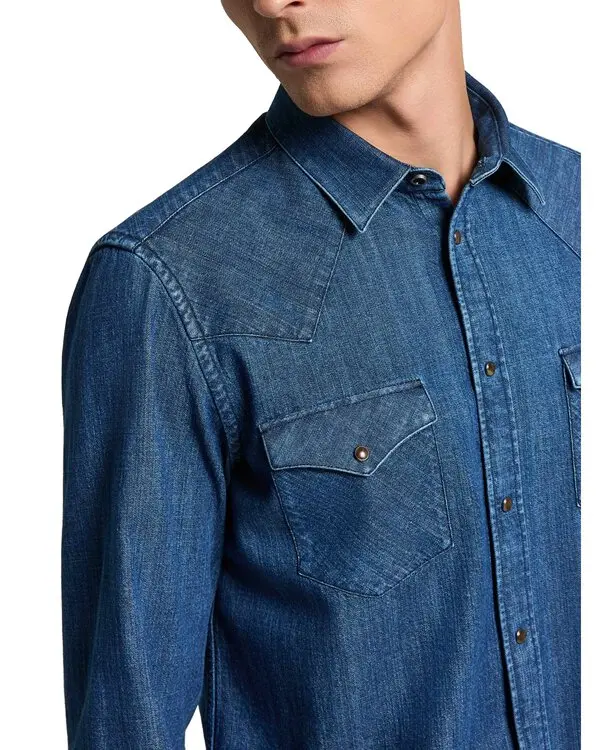 Peserico Cotton Denim Pocket Western Shirt