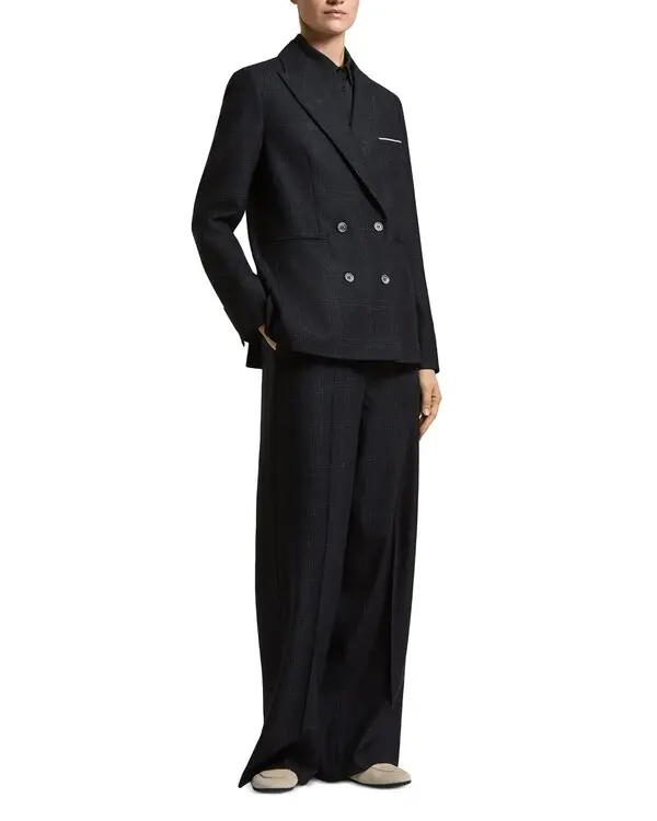 Peserico Double Breasted Blazer Jacket In Stretch Wool Blend Check Flannel With Lurex