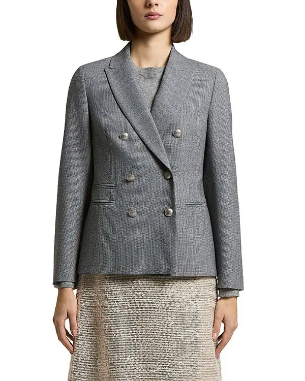 Peserico Double Breasted Micro Pied De Poule Blazer Jacket - Eclipse Gray