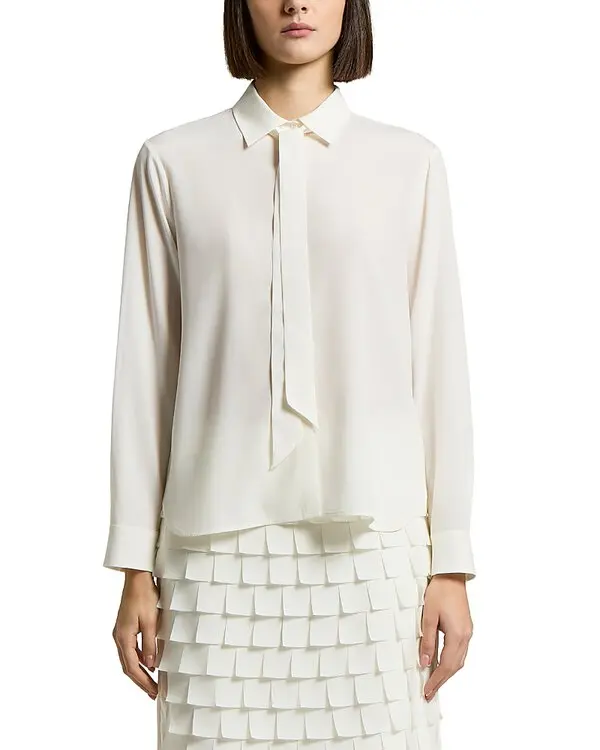 Peserico Silk Stretch Crepe De Chine Tie Neck Top