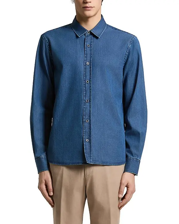 Peserico Chambray Point Collar Cotton Shirt - Galaxy Blue