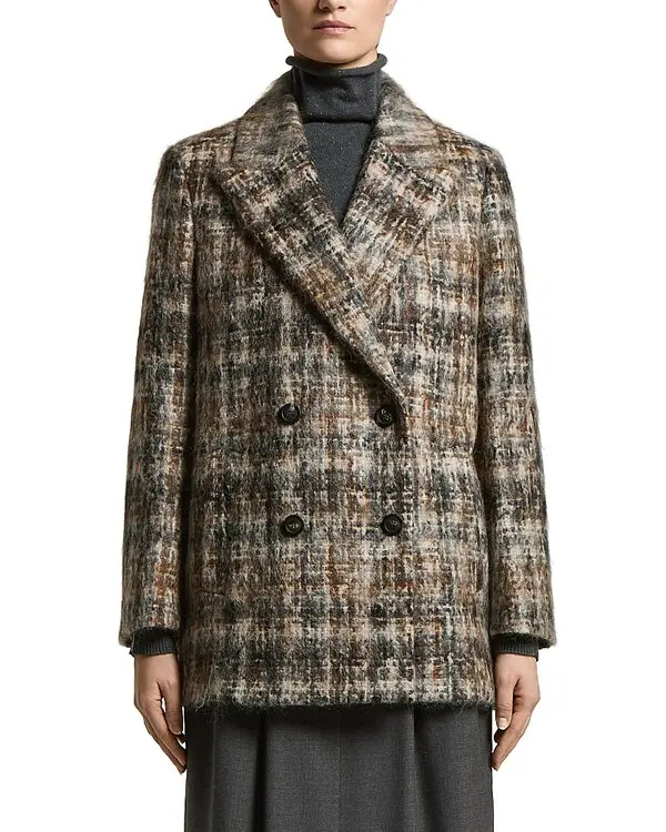 Peserico Double Breasted Check Boucle Coat