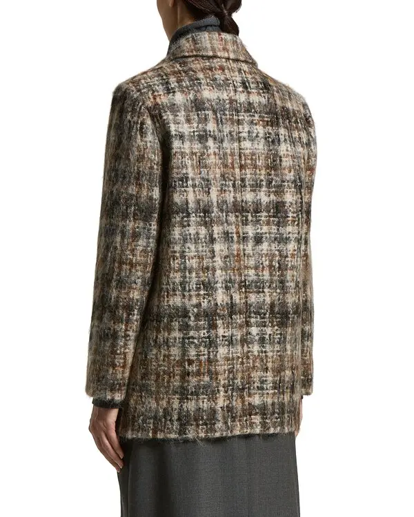 Peserico Double Breasted Check Boucle Coat