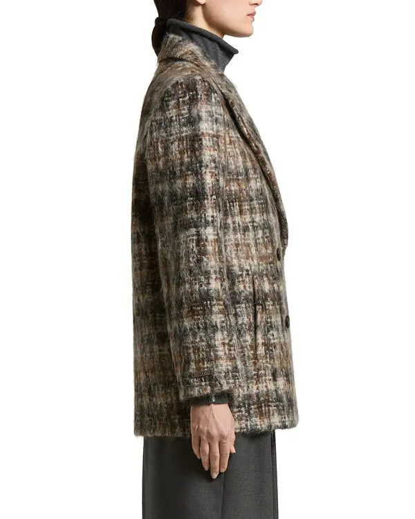 Peserico Double Breasted Check Boucle Coat