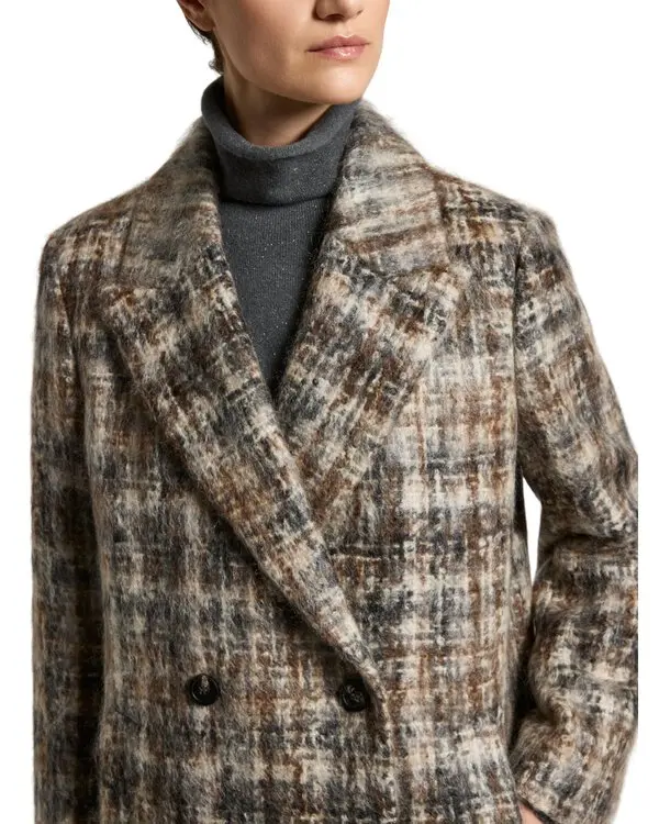 Peserico Double Breasted Check Boucle Coat