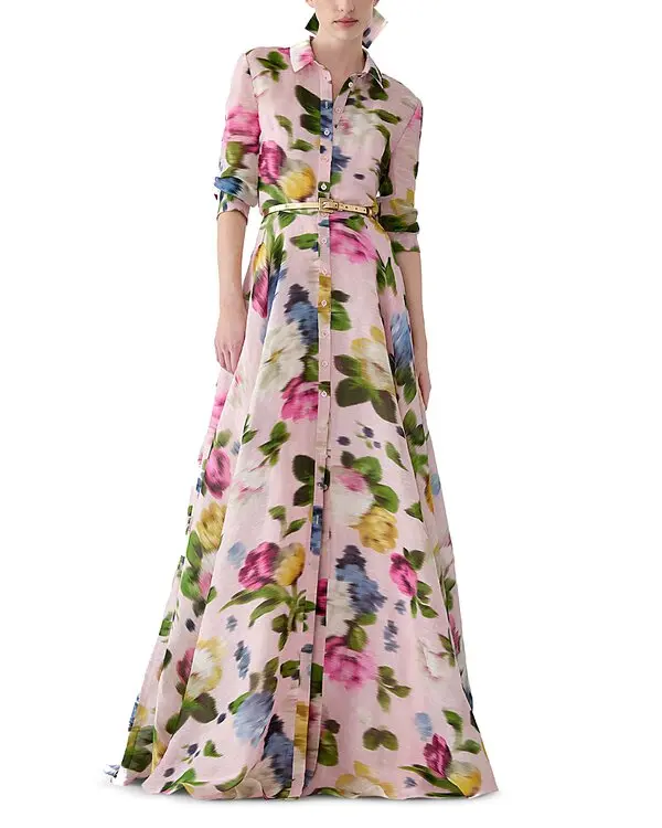 Carolina Herrera Linen Silk Printed Trench Gown