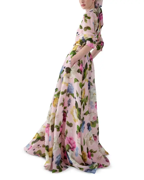 Carolina Herrera Linen Silk Printed Trench Gown