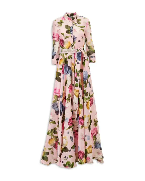 Carolina Herrera Linen Silk Printed Trench Gown