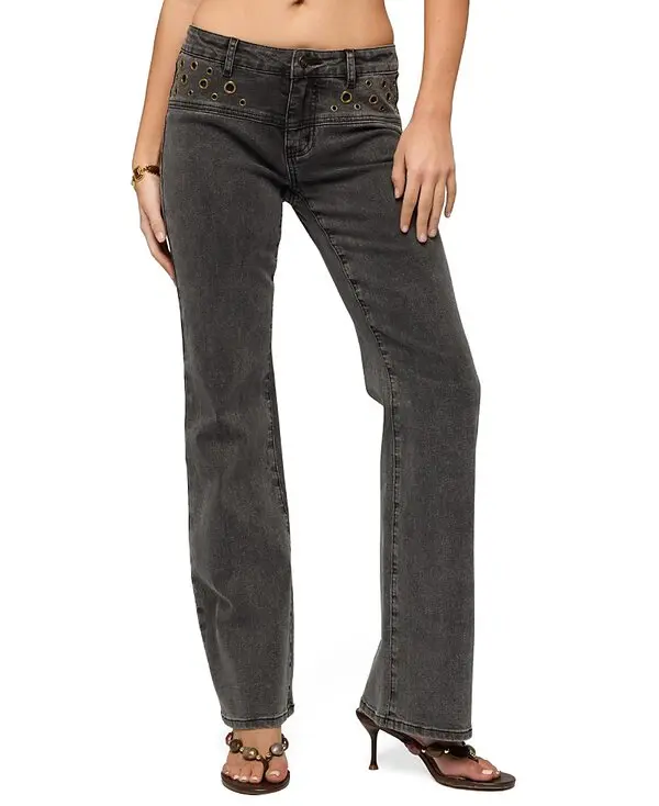 EDIKTED Grommet Mid Rise Straight Leg Jeans - Black-washed