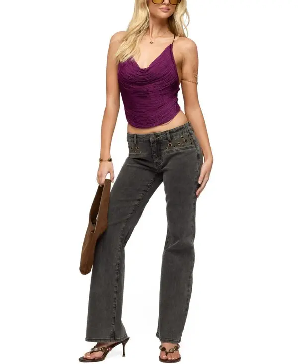 EDIKTED Grommet Mid Rise Straight Leg Jeans