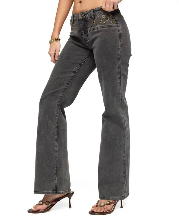 EDIKTED Grommet Mid Rise Straight Leg Jeans