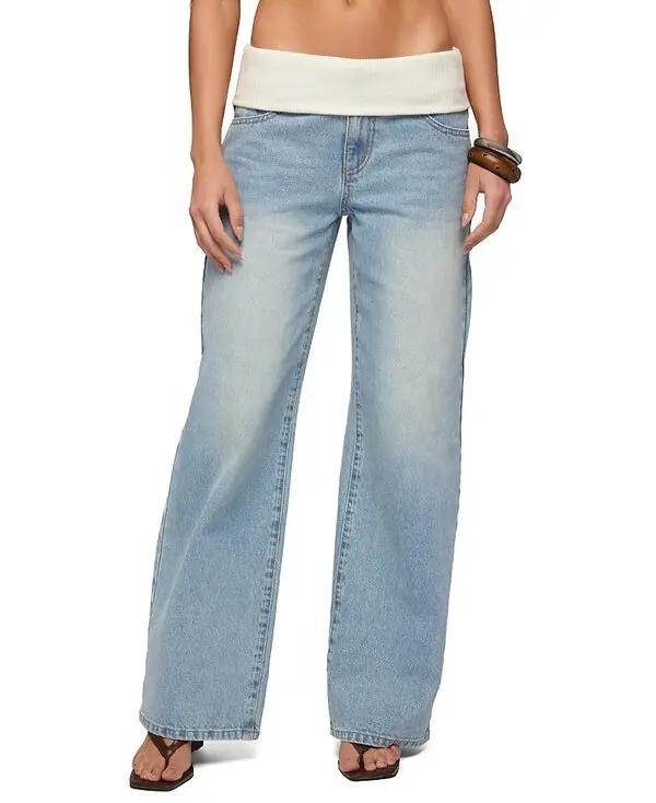 EDIKTED Knit Foldover Low Rise Baggy Jeans