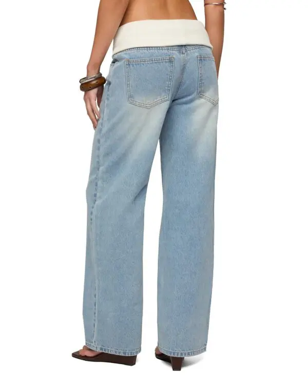 EDIKTED Knit Foldover Low Rise Baggy Jeans