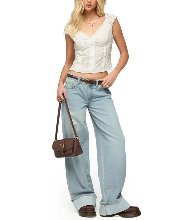 EDIKTED Contrast Heart Low Rise Baggy Jeans