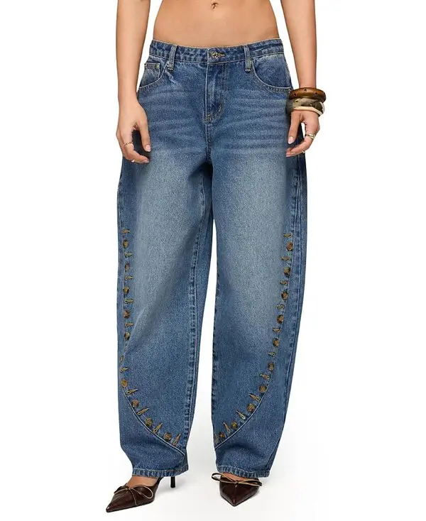 EDIKTED Button Stitch Low Rise Barrel Jeans