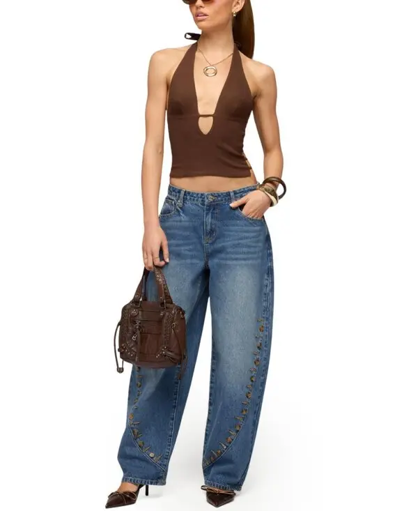 EDIKTED Button Stitch Low Rise Barrel Jeans