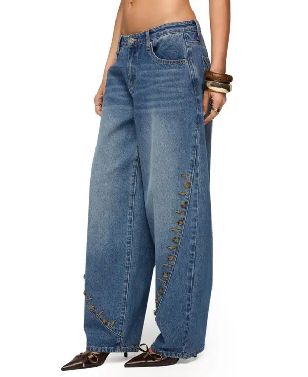 EDIKTED Button Stitch Low Rise Barrel Jeans