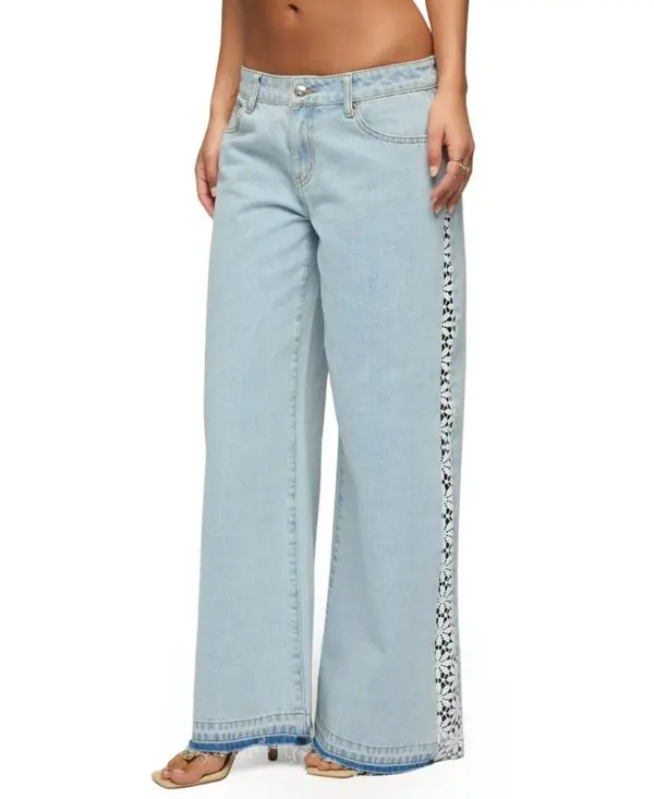 EDIKTED Crochet Panel Wide Leg Jeans
