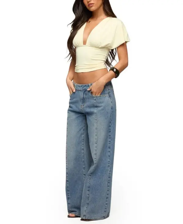 EDIKTED Buttoned Waist Low Rise Baggy Jeans