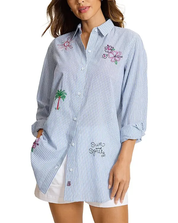 Tommy Bahama Embroidered Boyfriend Shirt - Paradiso Blue