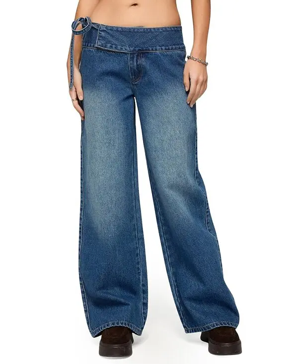 EDIKTED Cleo Tie Waist Low Rise Baggy Jeans