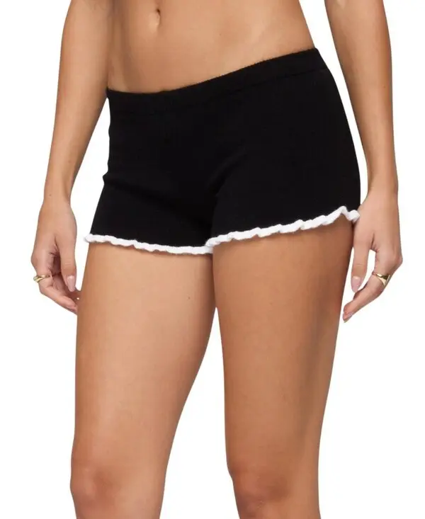 EDIKTED Saffra Contrast Ruffle Knit Shorts