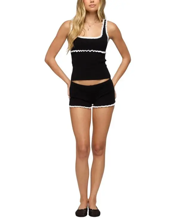 EDIKTED Saffra Contrast Ruffle Knit Shorts