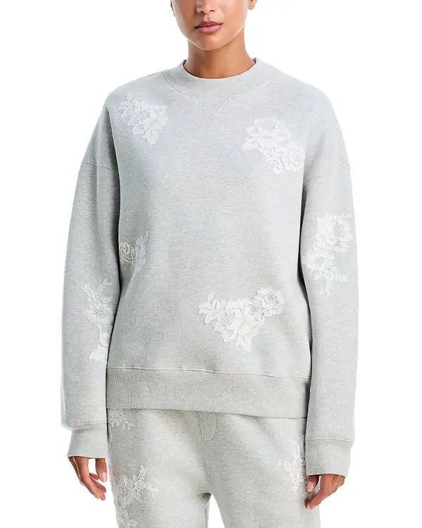 LoveShackFancy Cotton Blend Lace Trim Sweatshirt - Silver Fog