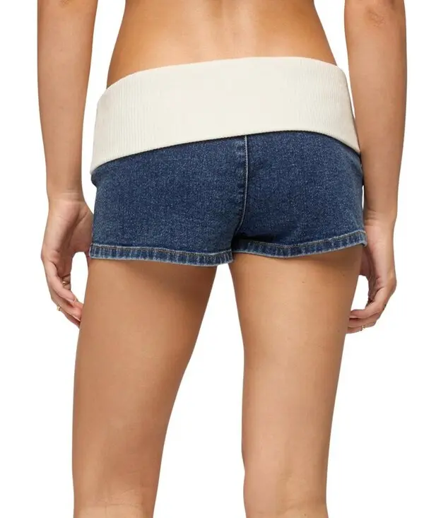 EDIKTED Contrast Foldover Denim Micro Shorts