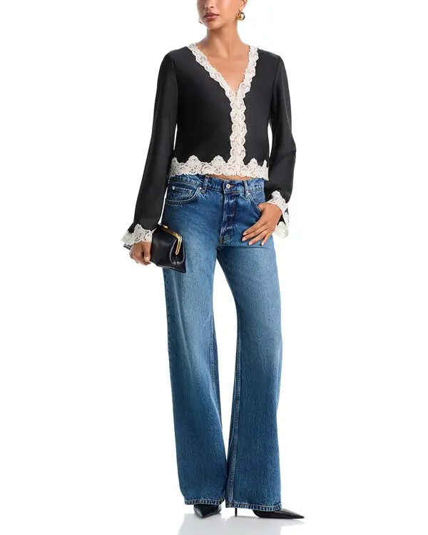 LoveShackFancy Lace Trimmed Long Sleeve Top