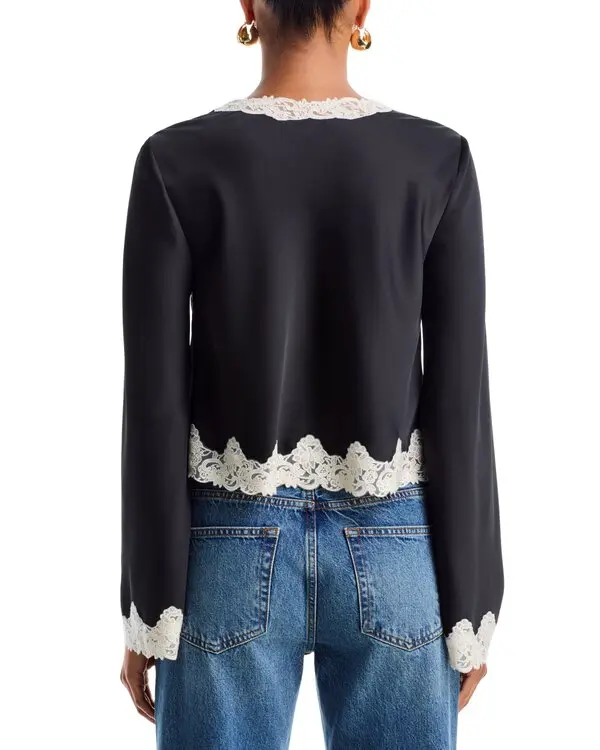 LoveShackFancy Lace Trimmed Long Sleeve Top