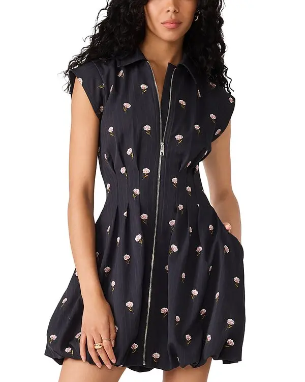Steve Madden Dyanne Zippered Mini Dress With Floral Print - Navy Stripe