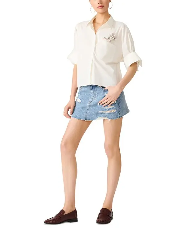 Steve Madden Embellished Brooch Blouse