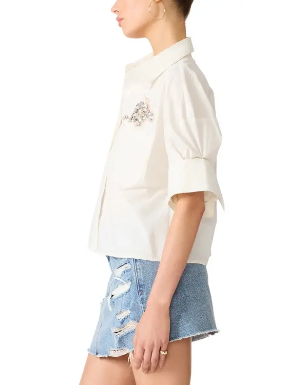 Steve Madden Embellished Brooch Blouse