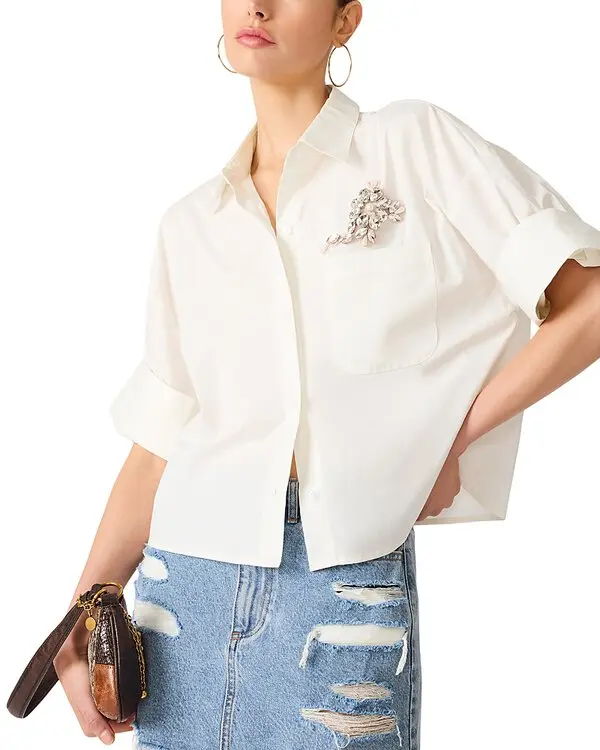 Steve Madden Callahan Brooch Embellished Blouse - Corsair