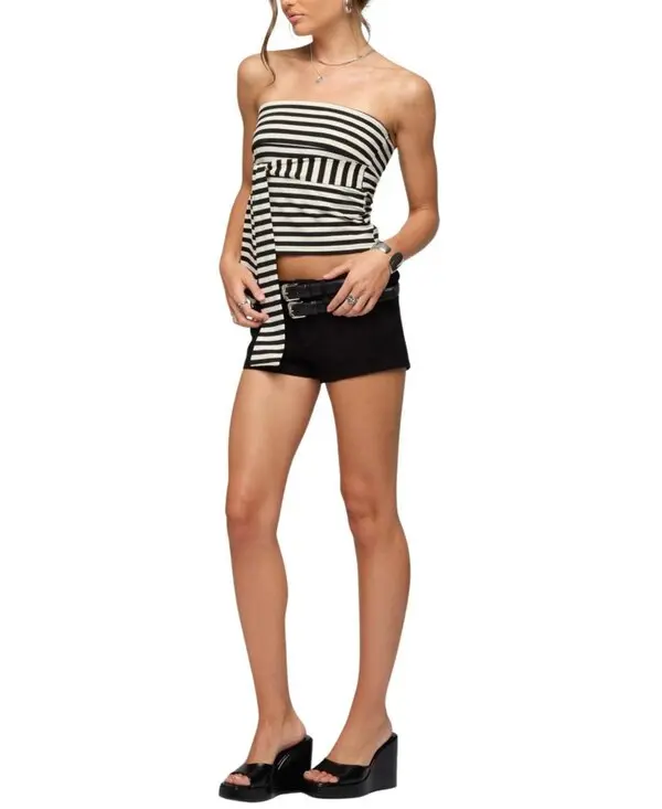 EDIKTED Iza Double Belt Micro Shorts