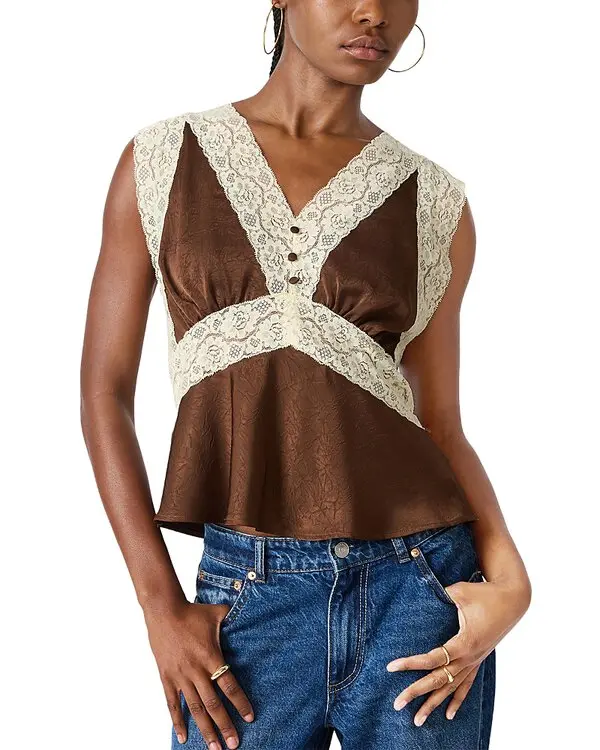 Steve Madden Elinor Sleeveless Lace Trim Top - Dark Espresso
