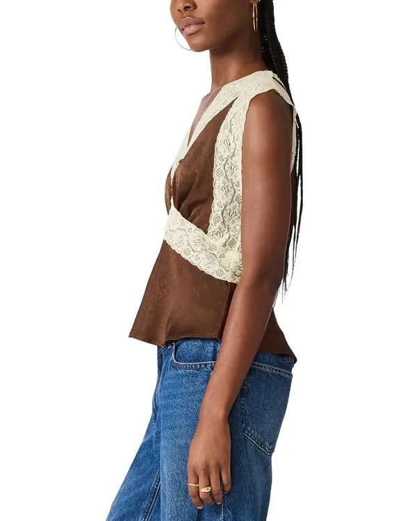 Steve Madden Elinor Sleeveless Lace Trim Top - Dark Espresso