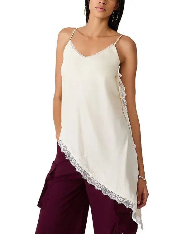 Steve Madden Asymmetrical Draped Lace Trim Top - Cream