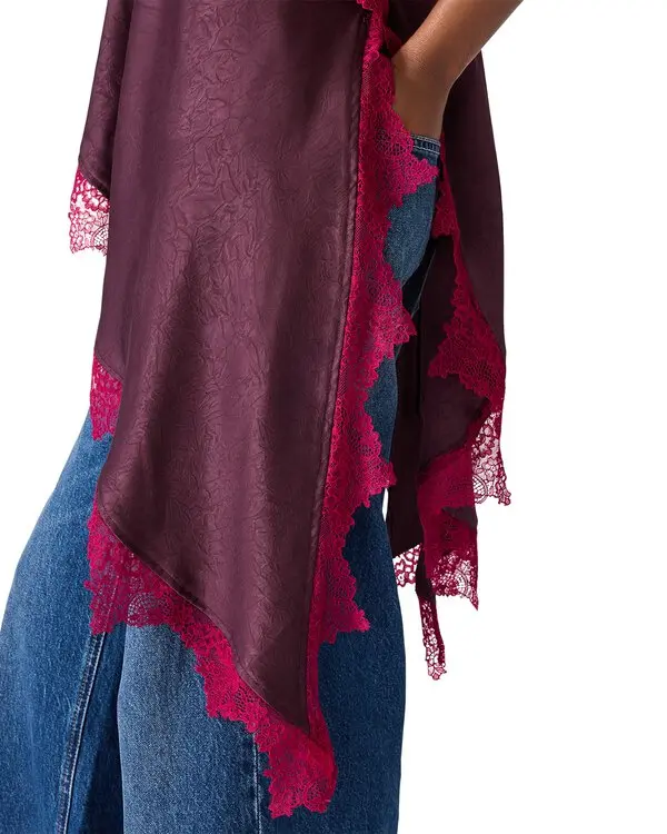 Steve Madden Asymmetrical Draped Lace Trim Top - Deep Fig